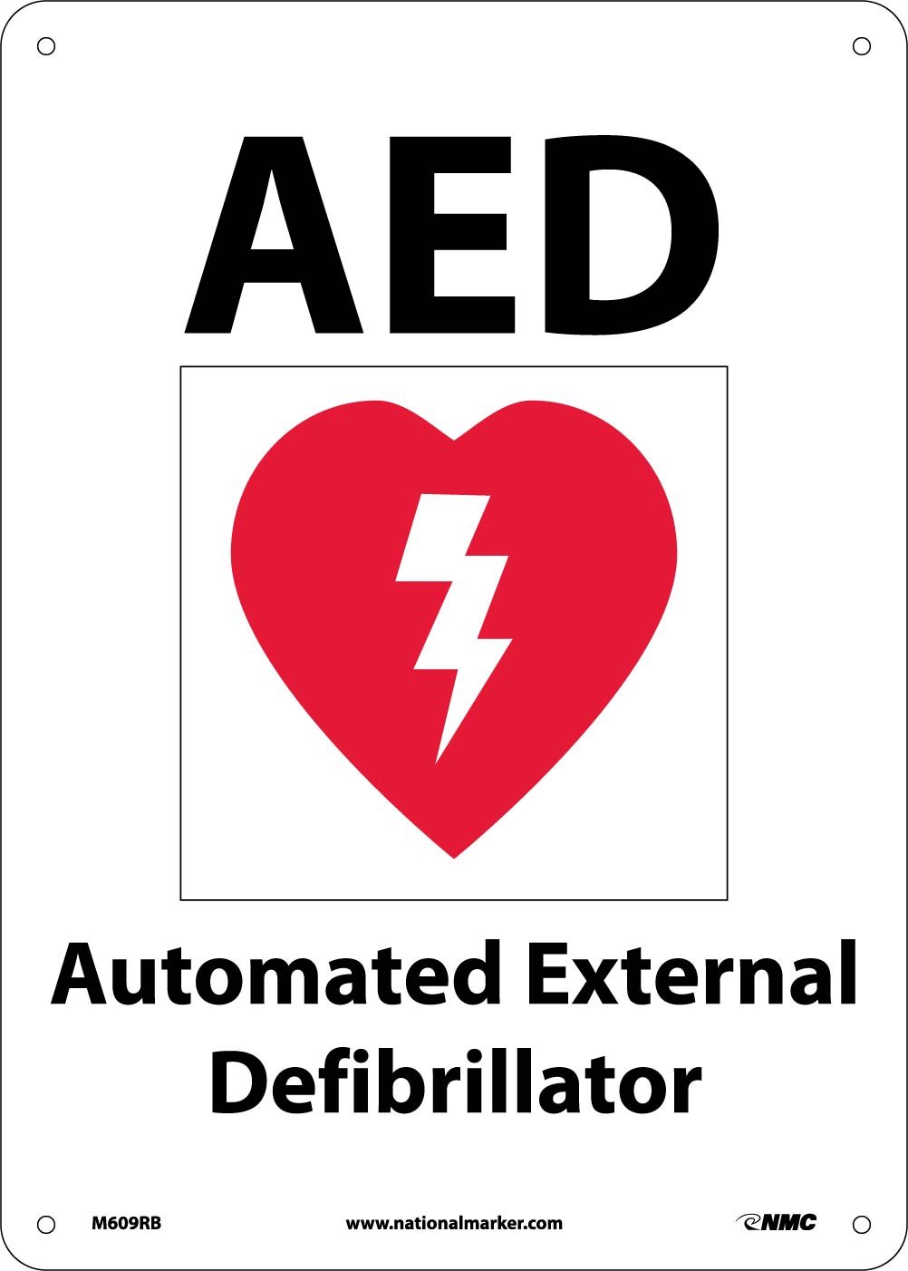 NMC M609RB Emergency and First Aid Safety Sign with Graphic, "AED ...