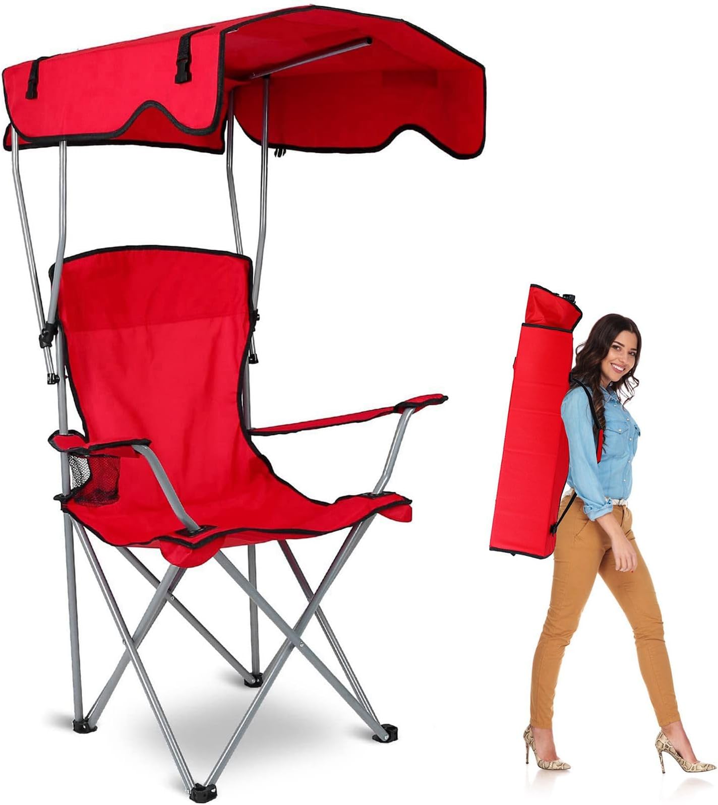 Amazon.com: TeqHome Camp Chair with Shade Canopy, Heavy Duty Max Shade ...