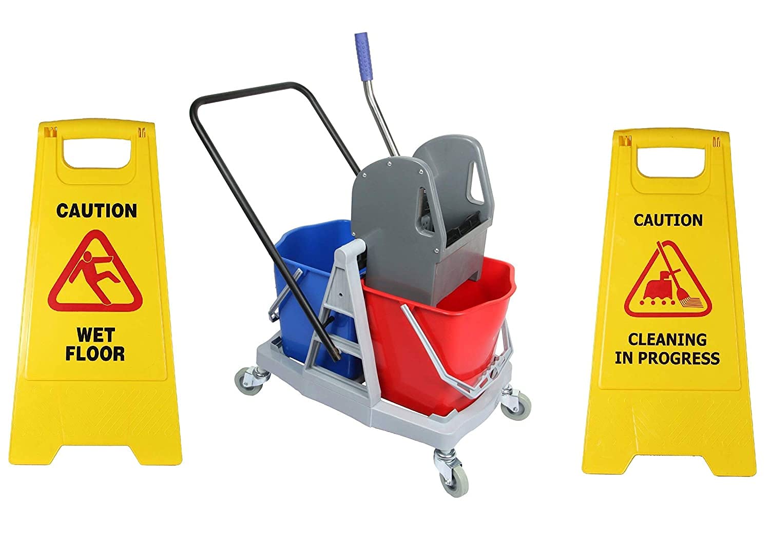Buy AIR O MATIC Double Bucket Mop Wringer Trolley WITH Free Caution ...