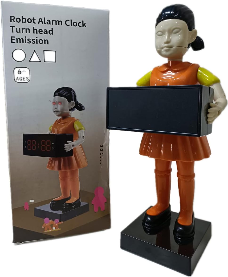 Amazon.co.jp: CURAGH イカ映画ゲーム目覚まし時計、123木製の目覚まし時計、自動的に弾丸を発射、頭を回す、赤い光を導く ...