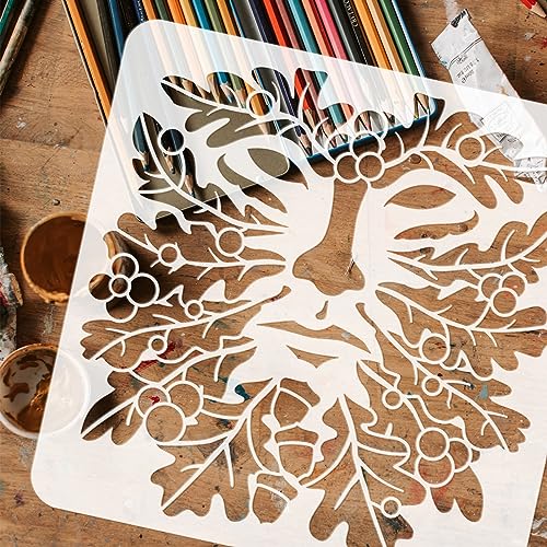FINGERINSPIRE Oak Leaf Green Man Painting Stencil 30x30cm Reusable ...