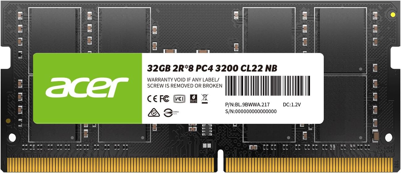 Acer SD100 DDR4 32GB 3200 MHz Ram, SODIMM PC4-2500 CL22 Computer Memory ...