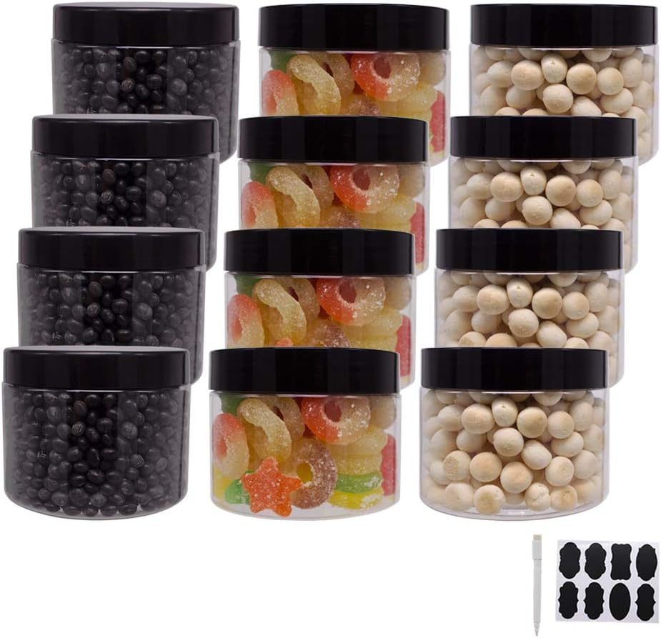 Amazon.com: zmybcpack 12 Pack 12 oz Plastic Jars With Lids, Extra ...