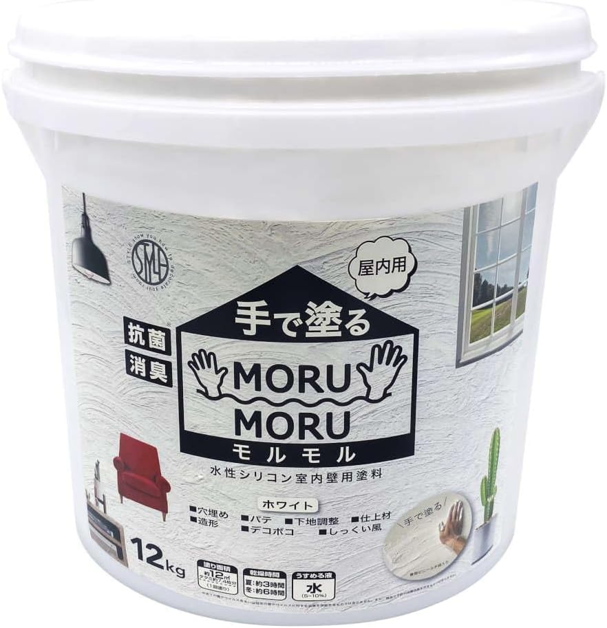 Amazon.co.jp: ニッペ ペンキ 塗料 STYLE MORUMORU モルモル 屋内用 12kg 白 水性 しっくい風 消臭 抗菌 屋内 日本製 4976124882913 ...