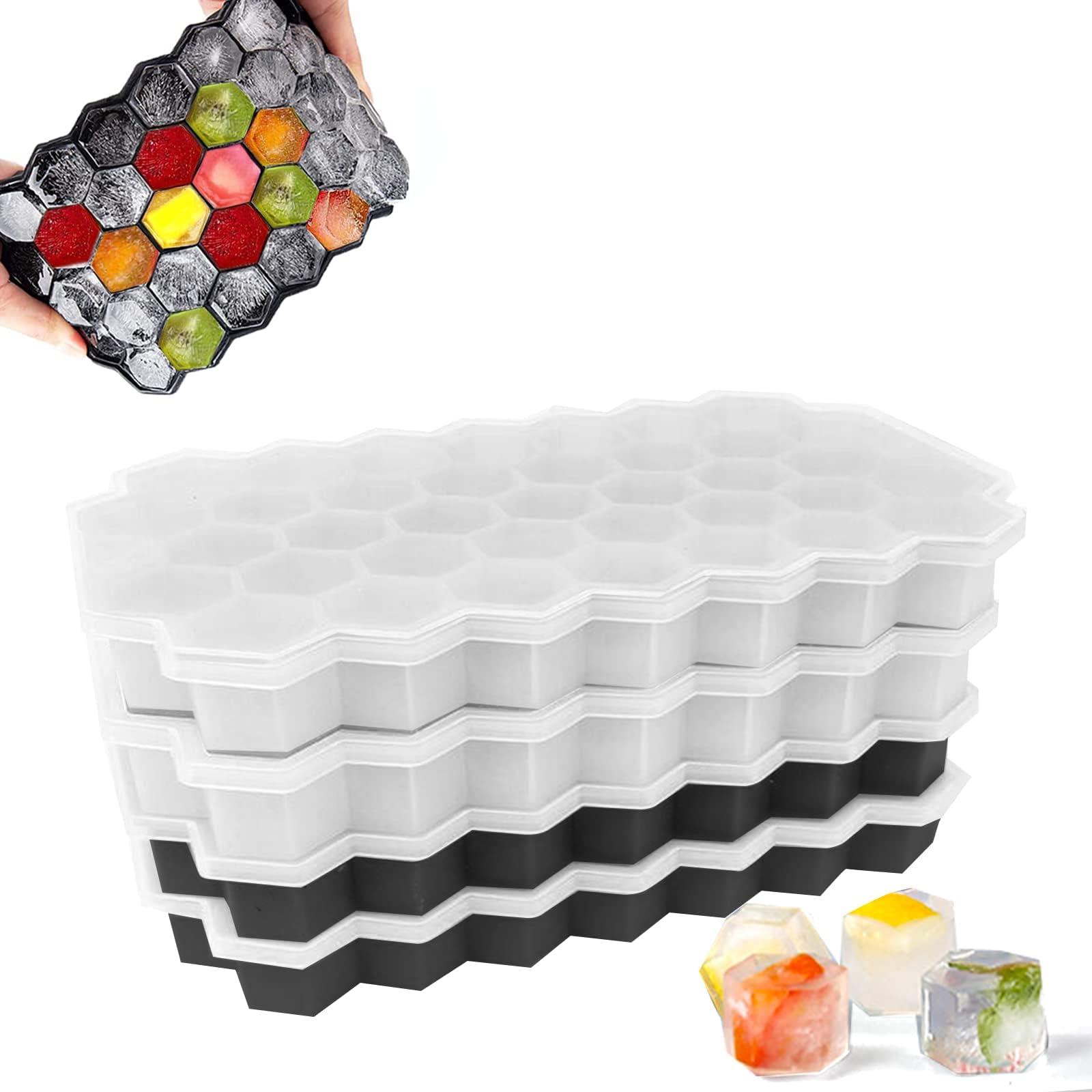 Amazon.com: 4 PCS Ice Cube Trays, Silicone Ice Cube Mold with Sealing ...