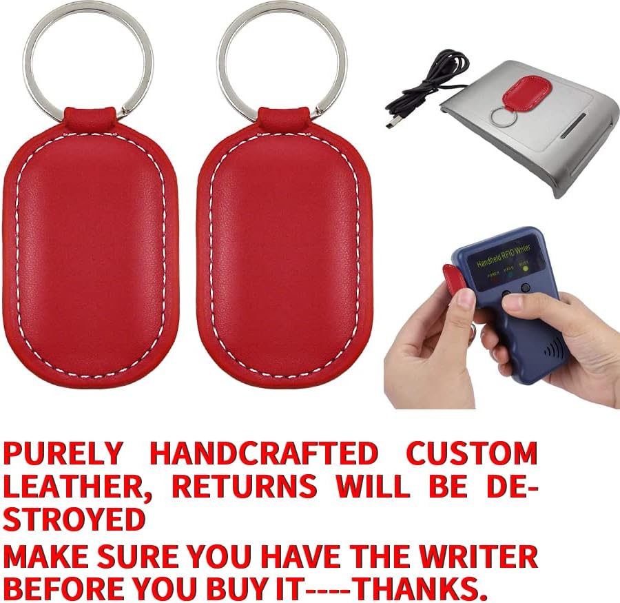 Buy Writable Red Leather Rewritable Key Fob Proximity ID Card Token Tag ...