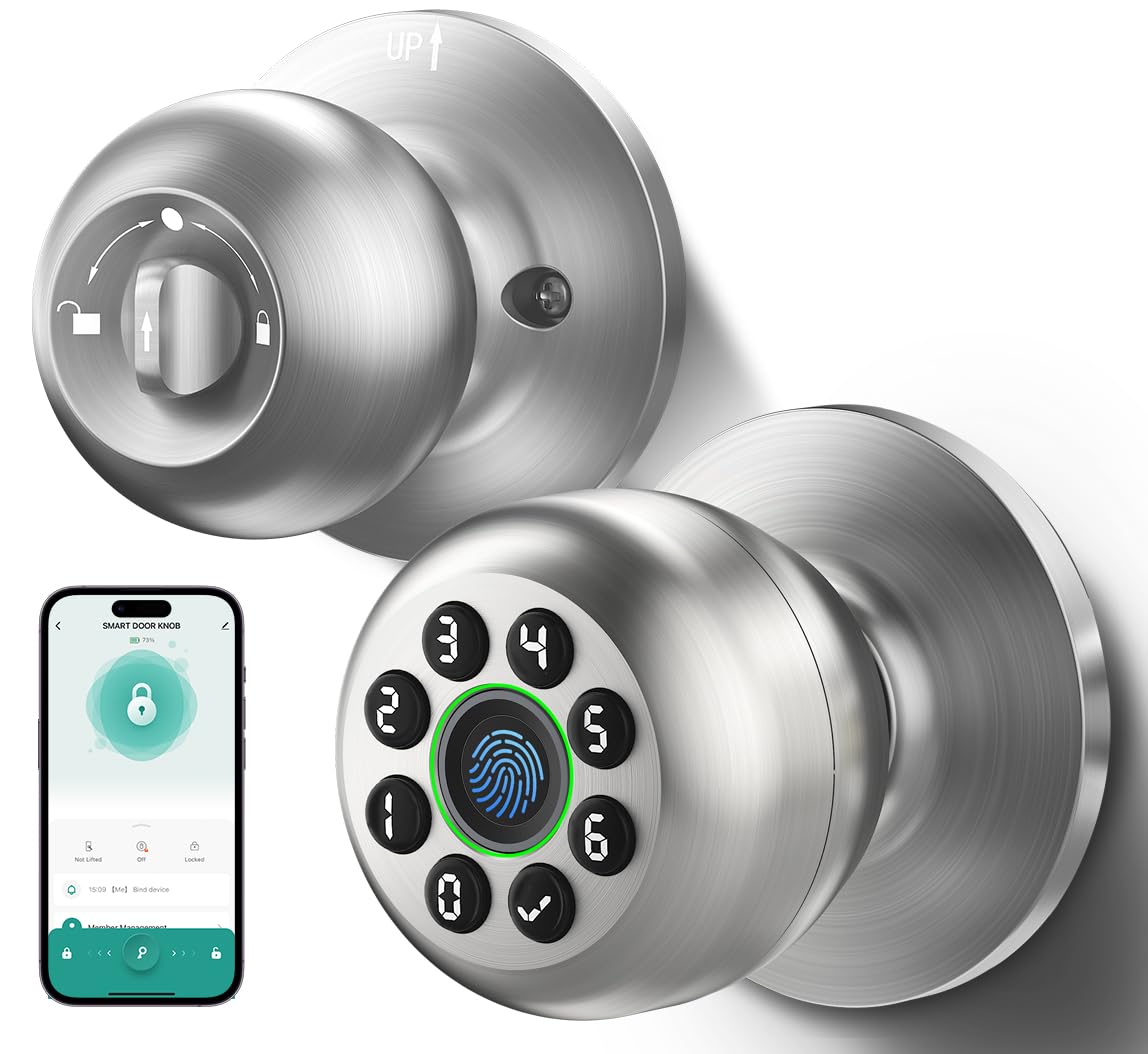 WREO Keypad Smart Door Knob Lock, Fingerprint Keyless Entry Door Lock ...
