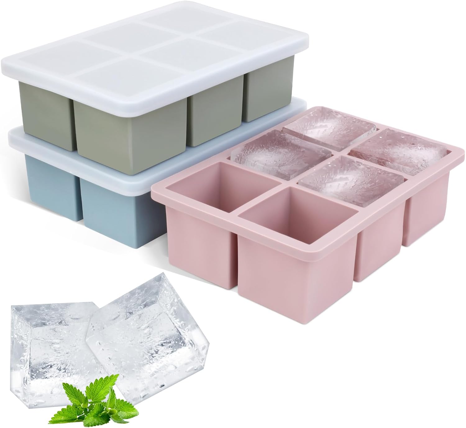 Amazon.com: Silicone Ice Cube Tray 3Pack, SAWNZC Large Ice Cube Molds ...