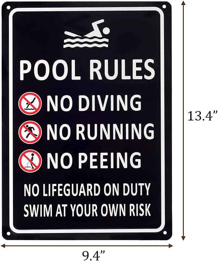 Snapklik.com : 2 Pack Pool Rules Sign, Black, No Diving No Running No ...