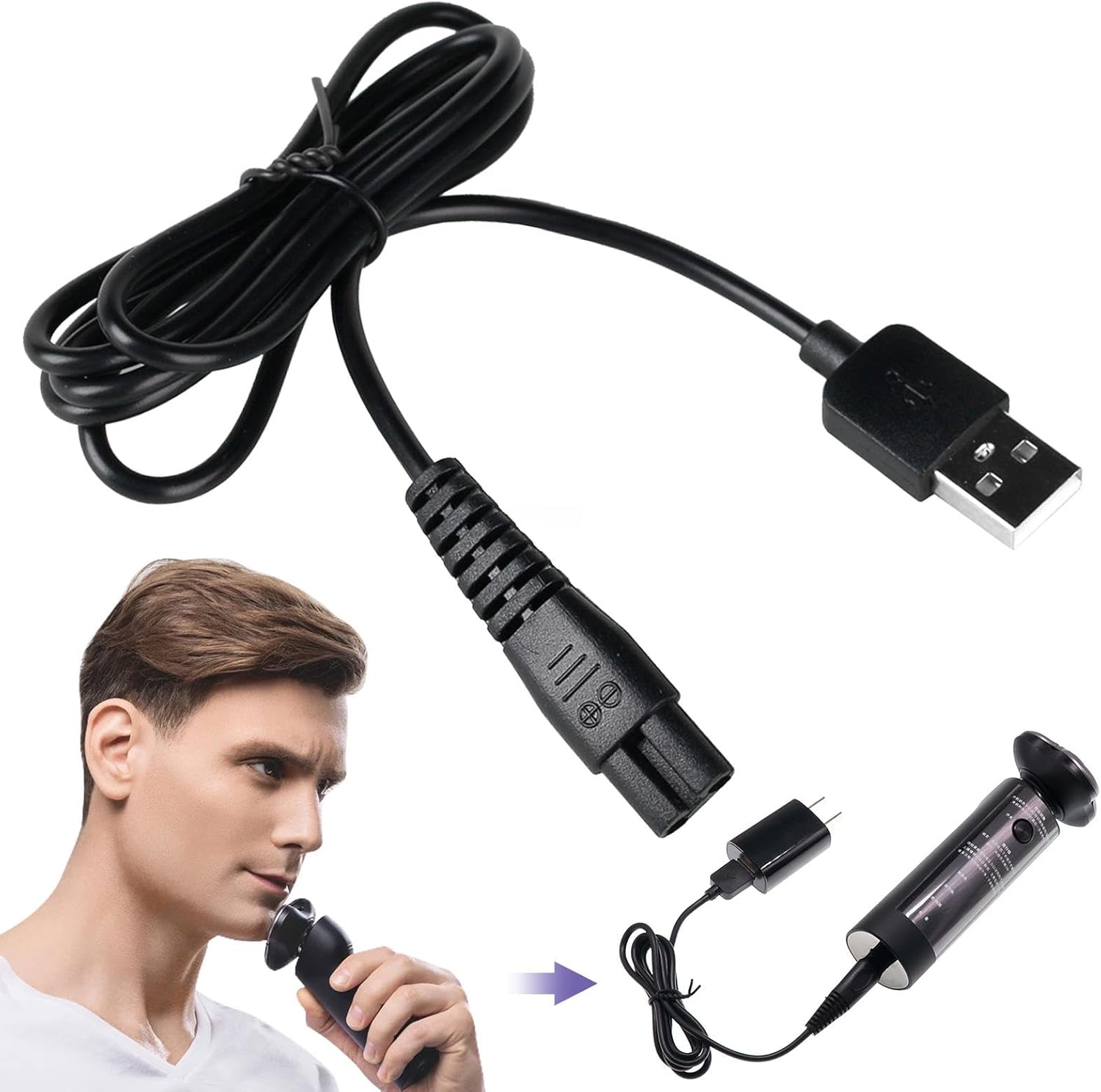 Shaver Charger Cable, Portable USB Replacement Charger Cable for Shaver Trimmer, 1m USB Charging ...