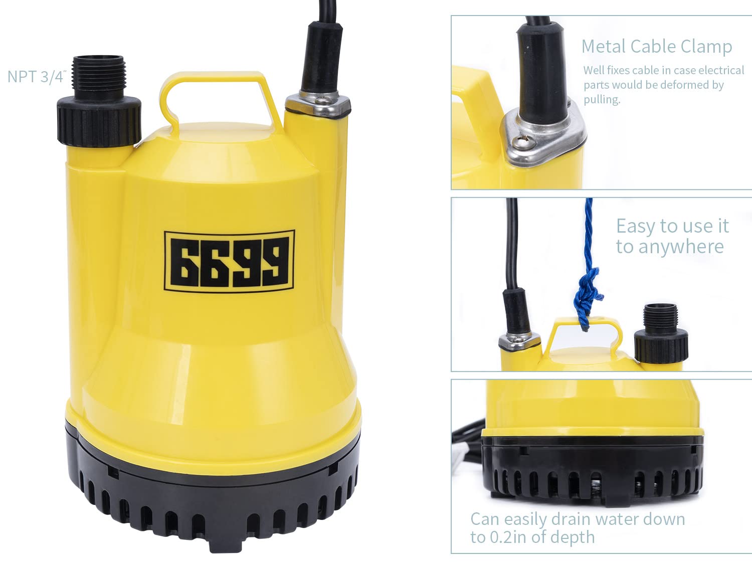 Buy 6699 1/6HP Portable Utility Pump Submersible Small Backup Sump Pump ...