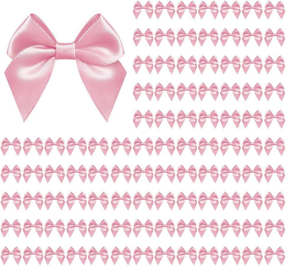 Amazon.com: 100 Pcs Pink Bows, 1.57 Inch Small Ribbon Bow Decorations ...