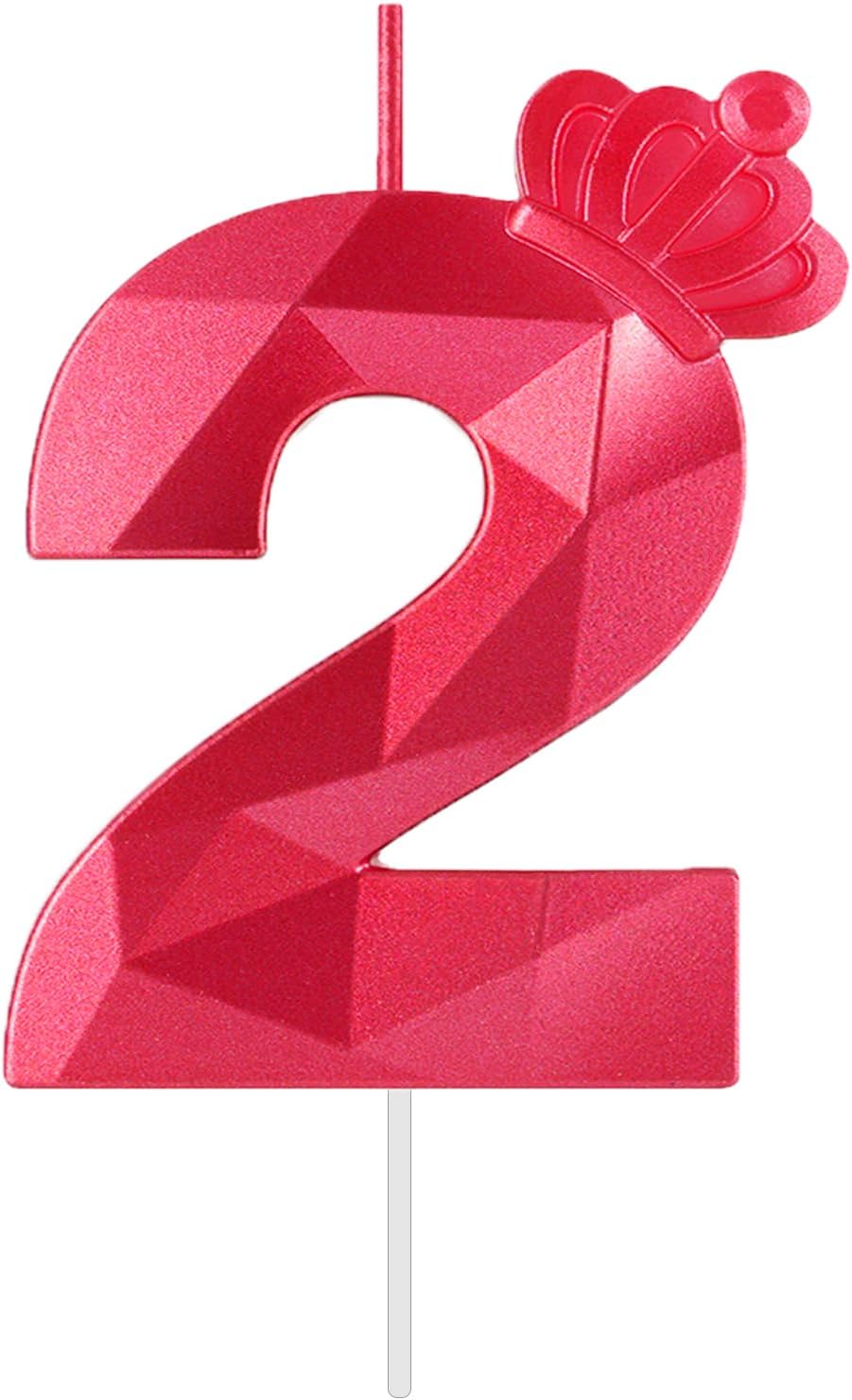 Amazon.com: 3.15in Red Number Two Birthday Candle with Crown Shape ...