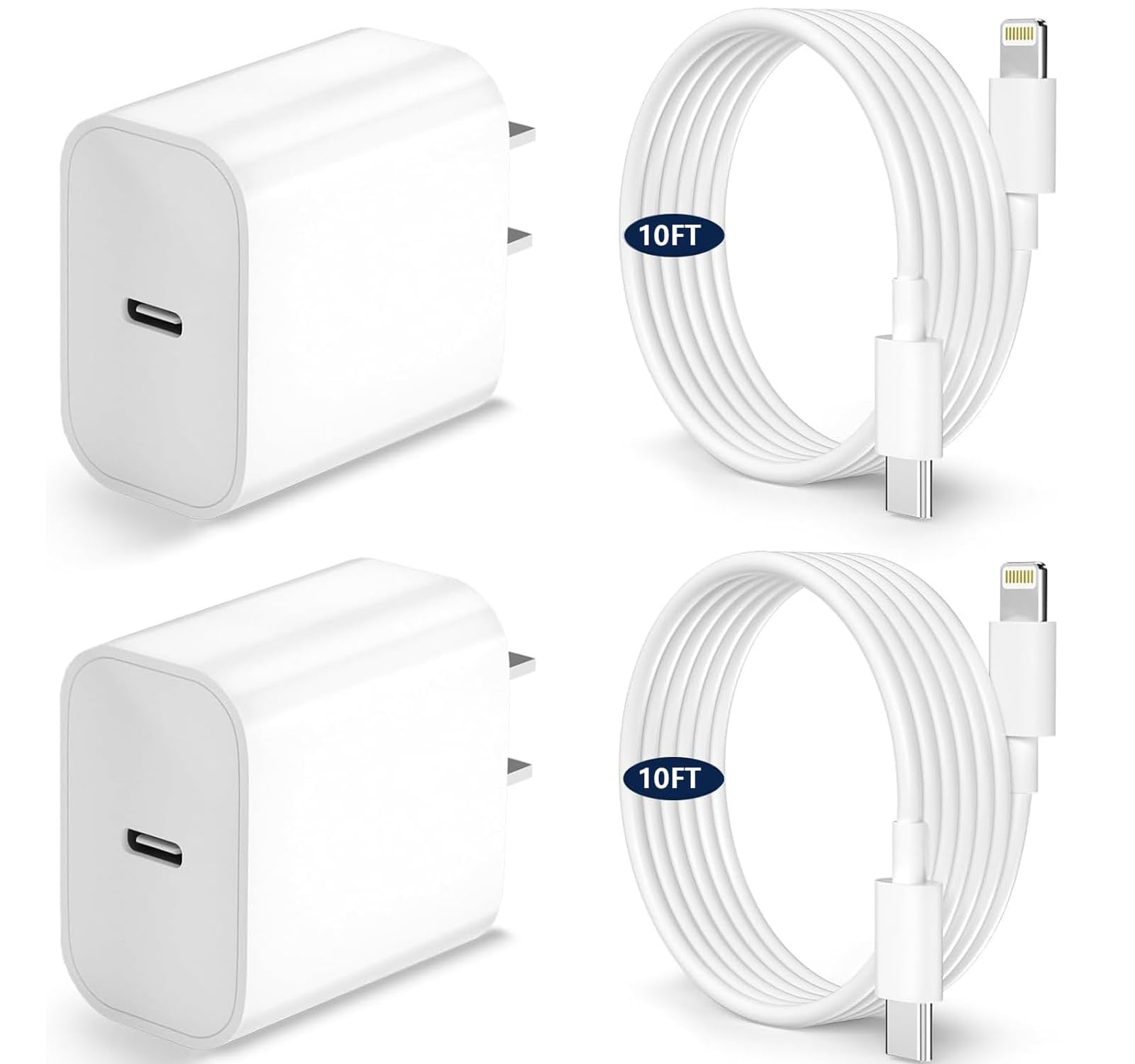 for iPhone Charger, 2Pack 20W USB C Charger with 10FT USB C to Lighting ...