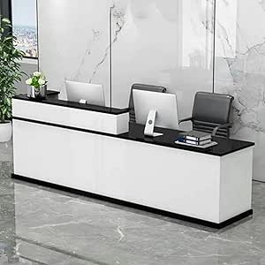 Amazon.com: KAGUYASU Modern Reception Desk Counter with Hutch, Storage ...