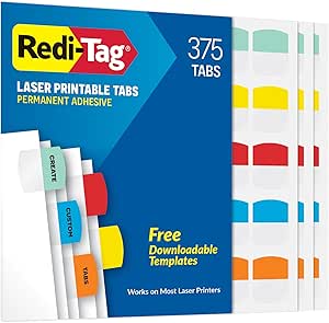 Redi-Tag Laser Printable Index Tabs, Permanent Adhesive, 1-1/8 x 1-1/4 ...