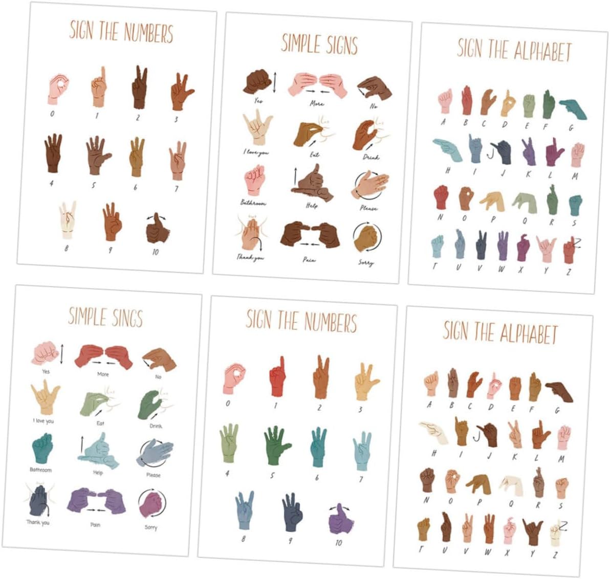 Amazon.co.jp: LEDMOMO 6pcs Sign Language Educational Hanging Picture ...