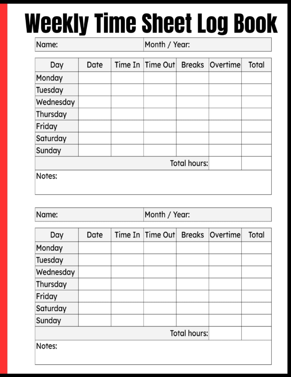 Amazon.com: Weekly Time Sheet Log Book: Time Log Book for employees and ...