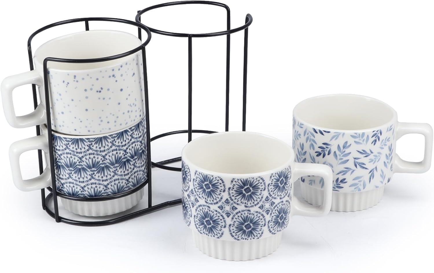 Amazon.com: Stackable Coffee Mugs With Stand, 12 Oz Ceramic Drinking ...