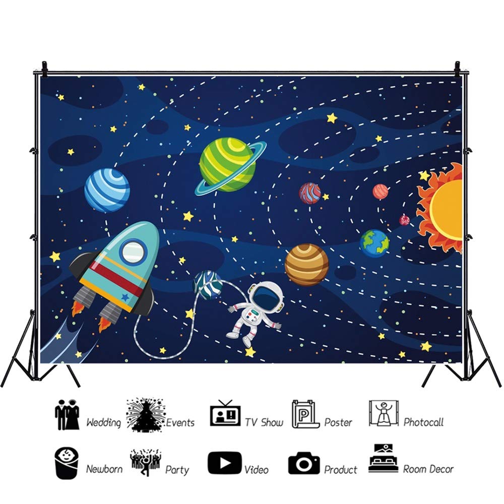 Buy Leowefowa Cartoon Space Themed Backdrop 5x3ft Vinyl Celestial ...