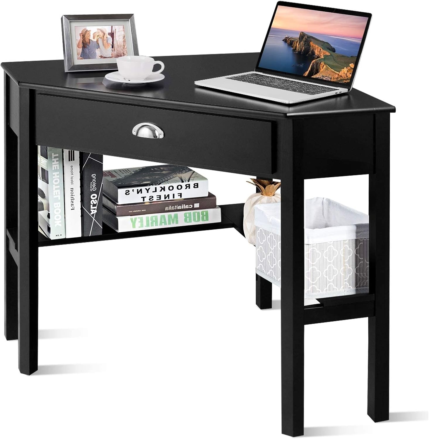 Amazon.com: LDAILY Small Corner Desk, Triangle Makeup Vanity Desk for ...