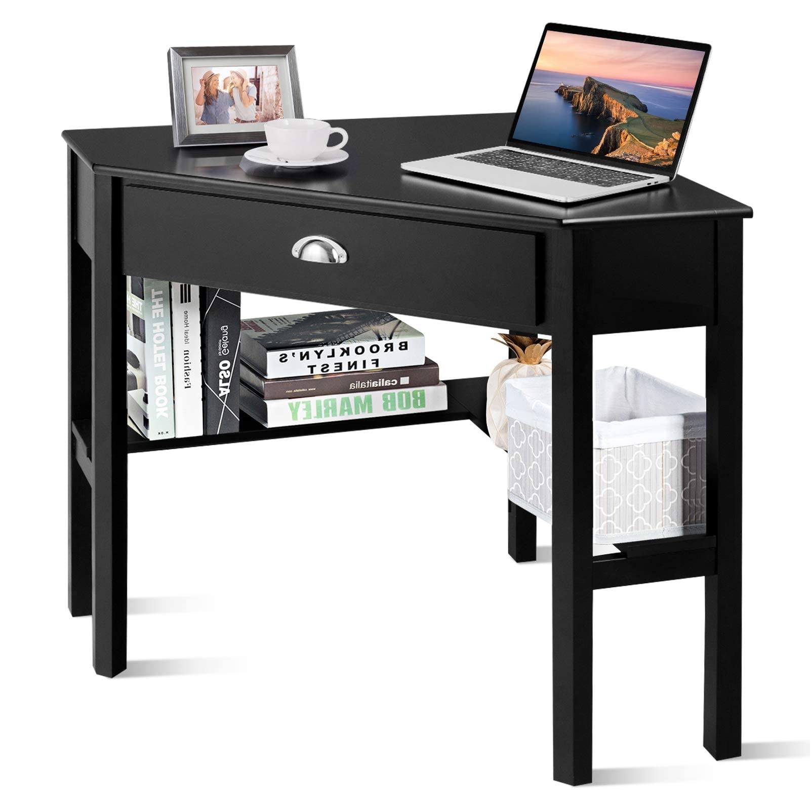 Amazon.com: LDAILY Small Corner Desk, Triangle Makeup Vanity Desk for ...