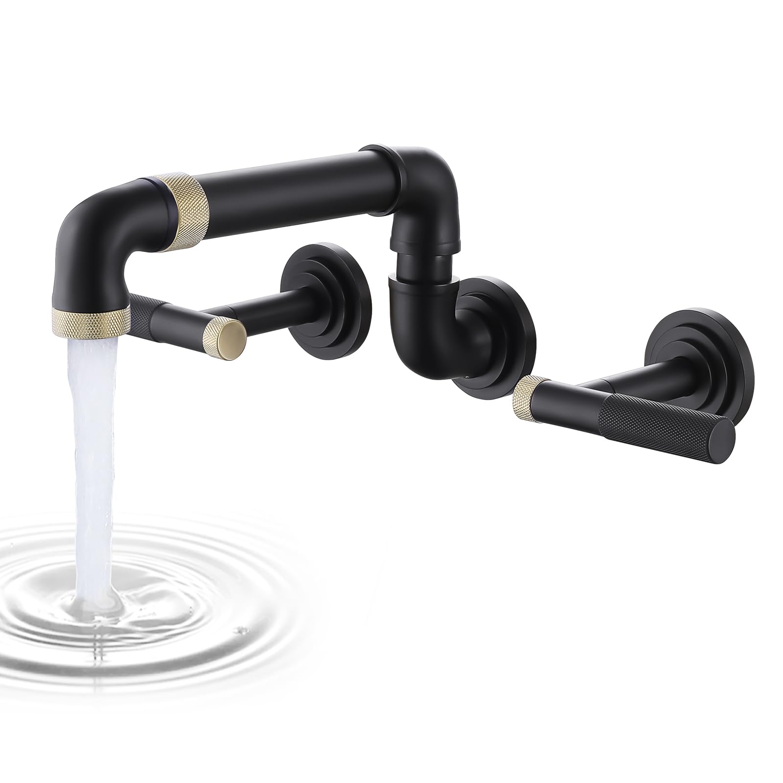 Vanbus Wall-Mounted Tub Filler Black Gold Bathroom Tub Faucet High Flow ...