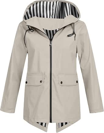 Amazon.com: YRAETENM Womens Rain Jacket Lightweight Waterproof Striped ...