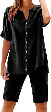 Amazon.com: Two Piece Sets for Women Summer Casual Button Down Shirts ...