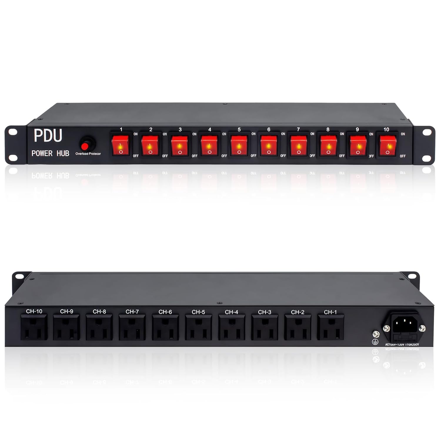 10 Outlet Horizontal 1U Rack Mount PDU Power Strip - Surge Protection ...