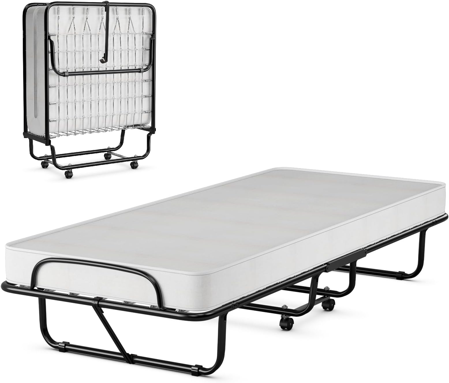 COSTWAY Folding Bed with 10cm Memory Foam Mattress, Portable Foldable ...