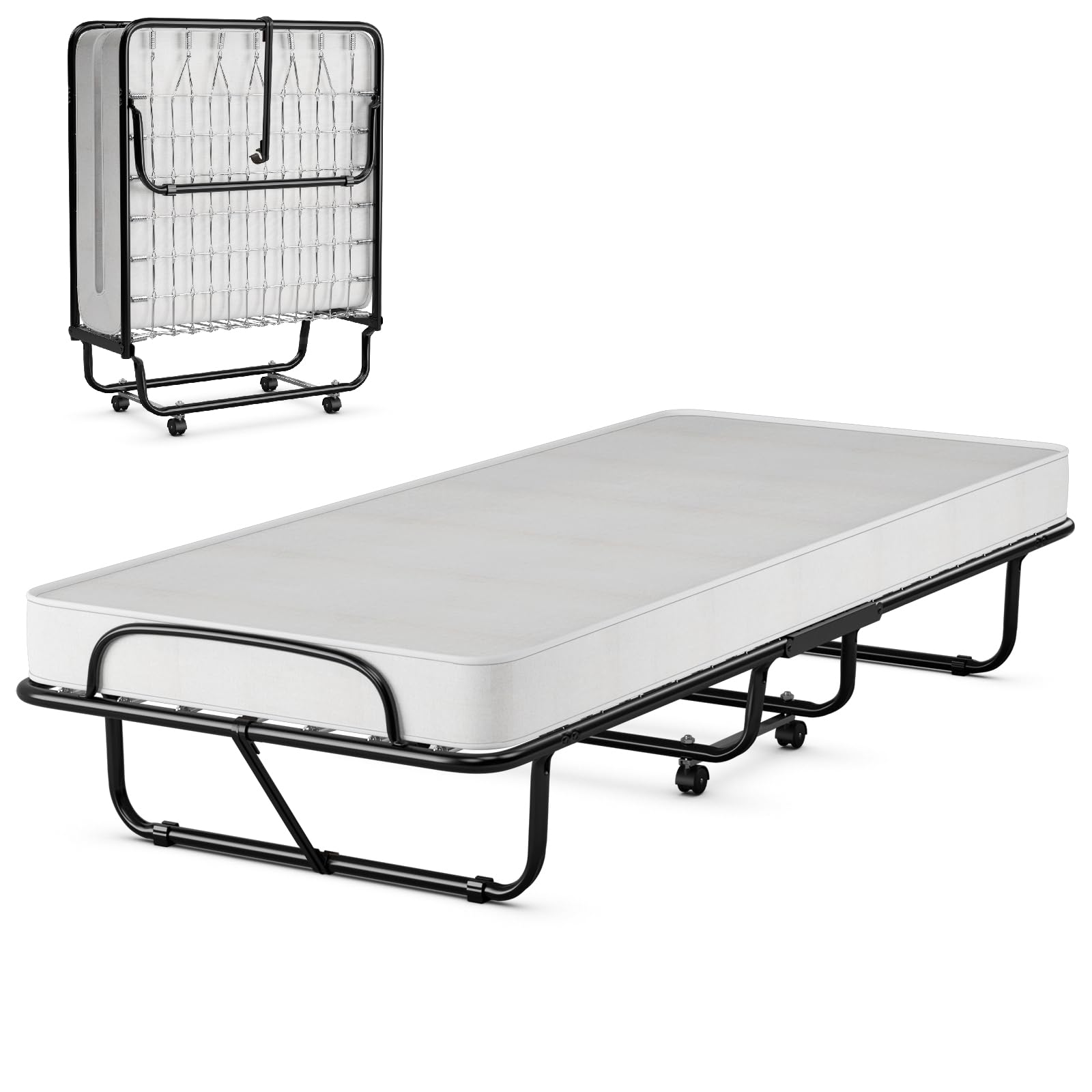 COSTWAY Folding Bed with 10cm Memory Foam Mattress, Portable Foldable ...