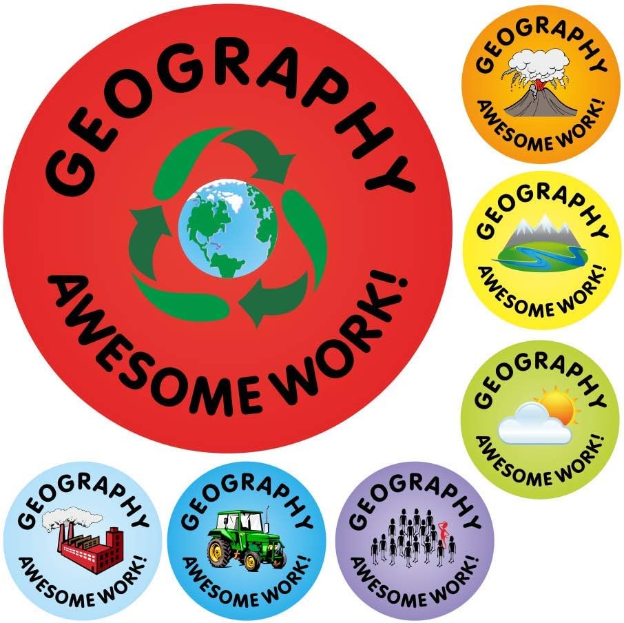 School Stickers Geography Awesome Work Reward Praise Stickers, GEO-AW ...
