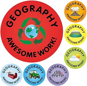 School Stickers - Glossy Geography Reward Stickers, 25mm, Eco-Friendly ...