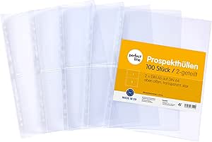 perfect line 100 buste trasparenti A4, buste portadocumenti trasparenti divise in 2 scomparti ...