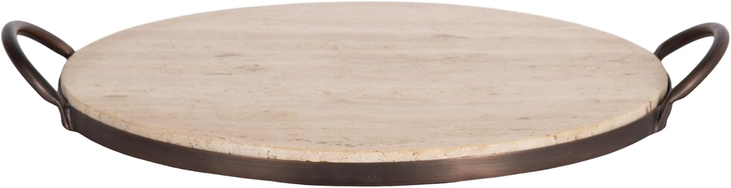 Amazon.com: Kate and Laurel Hazeltine Round Travertine Serving Tray ...