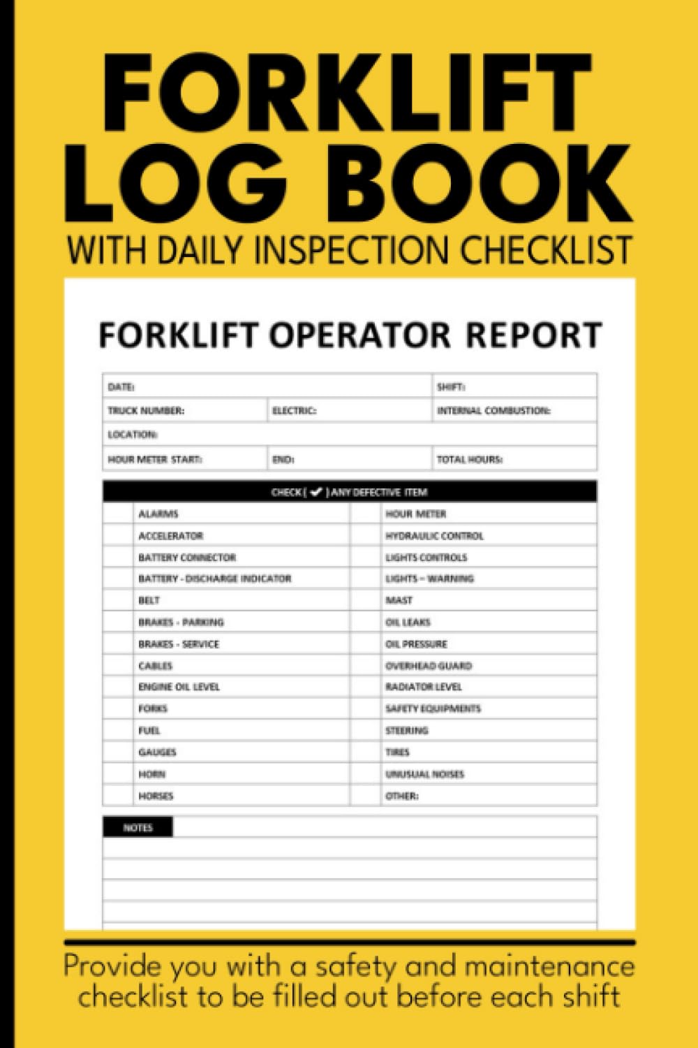 Forklift Log Book with Daily Inspection Checklist: Forklift Operator ...