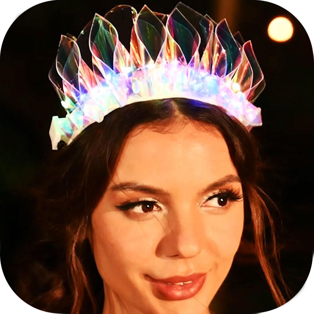 CAKURE Light Up Crown Headbands LED Glow Headpiece Rave Costume ...