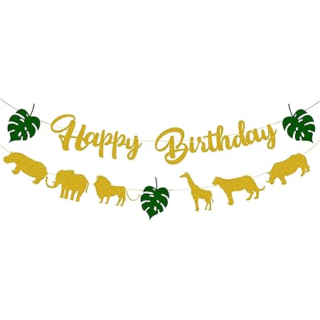 Amazon.com: Gold Glittery Let's Get Wild Banner Sign- Jungle Theme ...