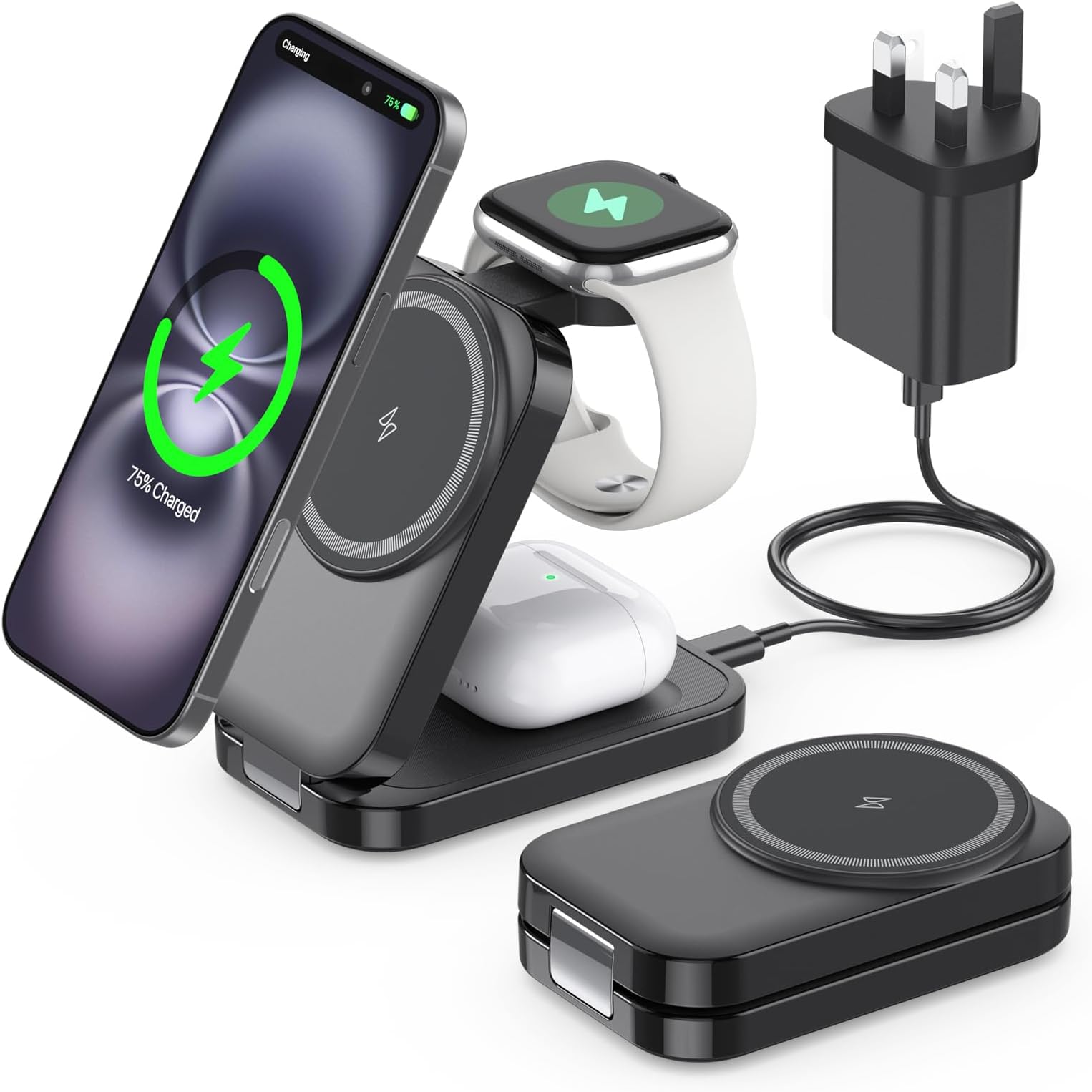 3 in 1 Wireless Charging Station for Apple,Foldable Magnetic Wireless ...