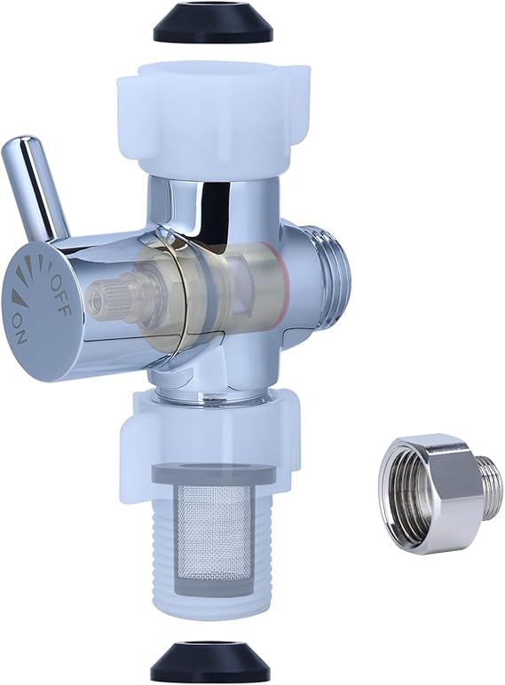 YUHX Metal Bidet T-Adapter with Filter Screen and Shut-Off Valve