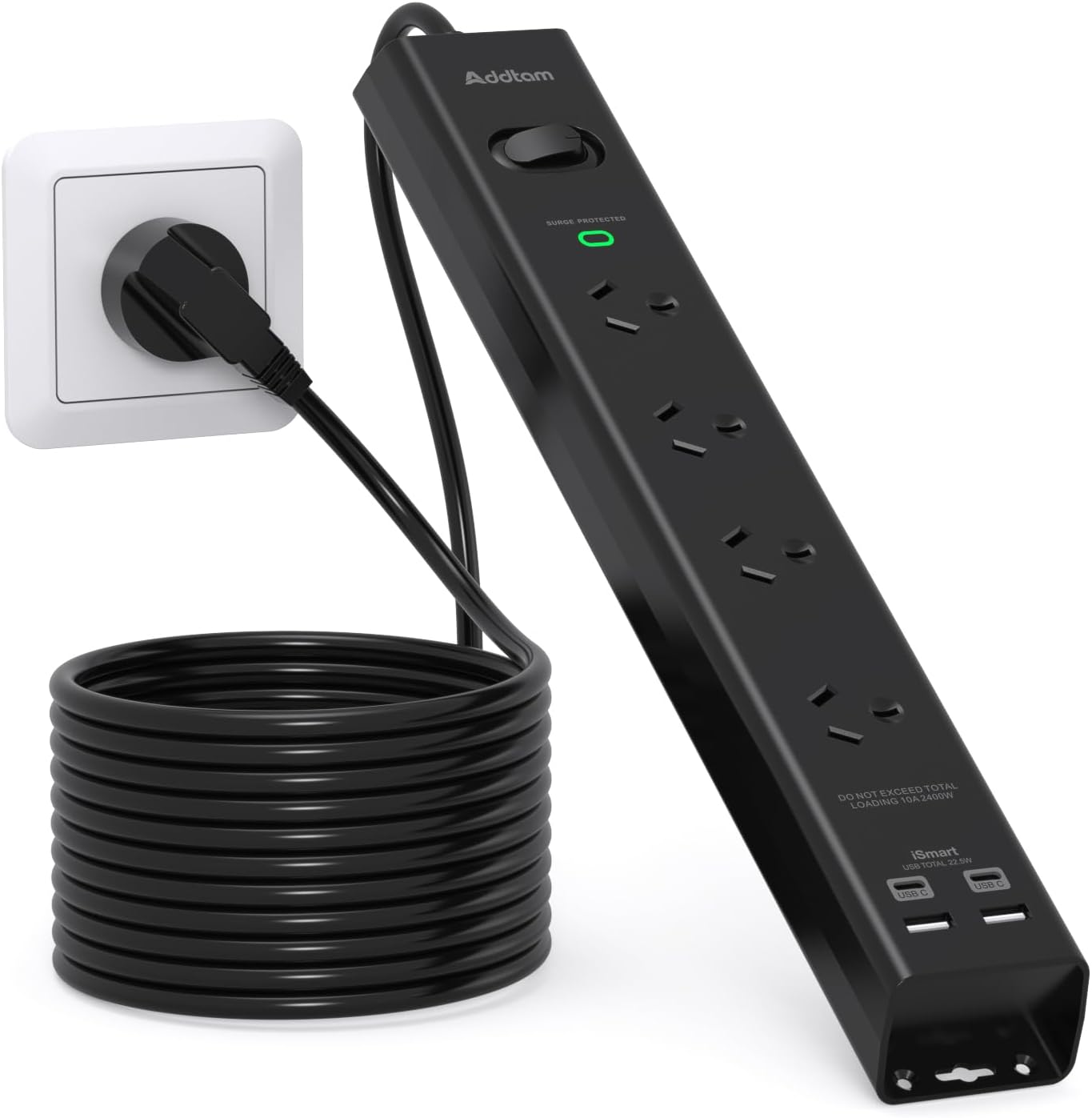 Addtam Power Board with Surge Protector, 4 Widely Outlets with 4 USB ...
