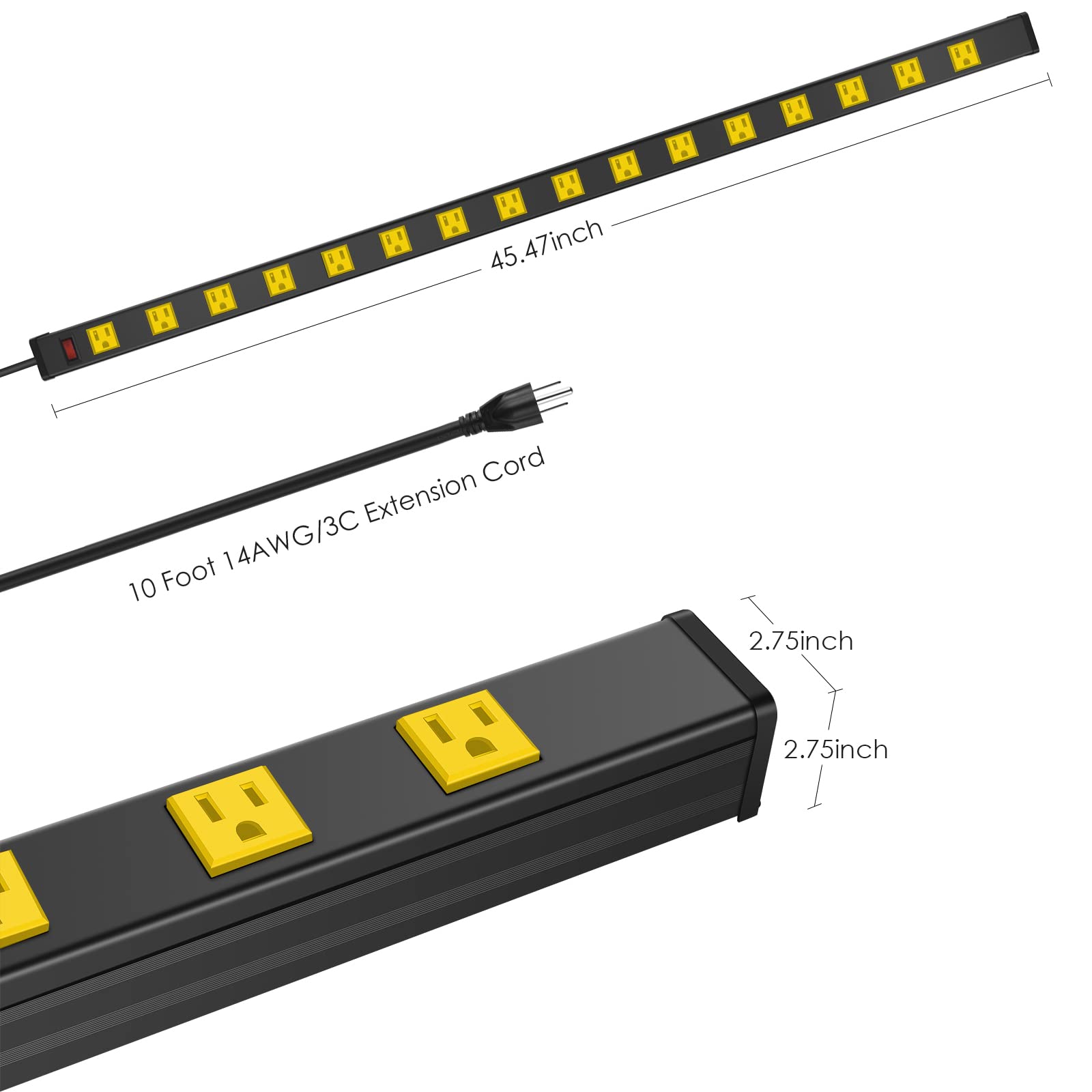 JUNNUJ Long Metal 16 Outlet Power Strip, Wide Spaced Garage Industrial ...