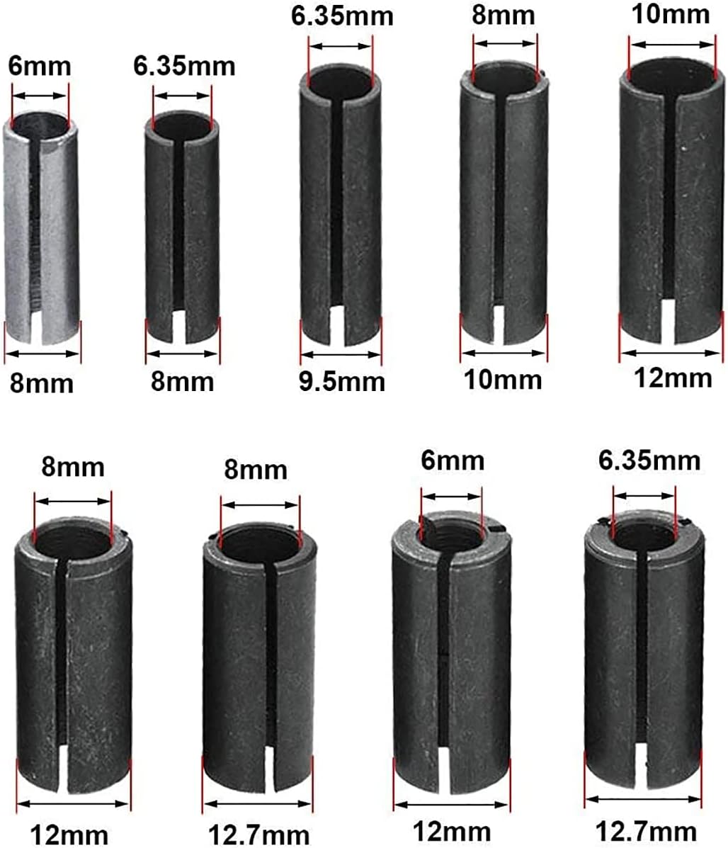 9 Pieces Steel Router Collet Chuck, 9 Sizes CNC Router Bit Chucks ...