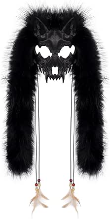 Amazon.com: Gothic Wolf Mask Viking Animal Mask with Faux Fur Decor ...