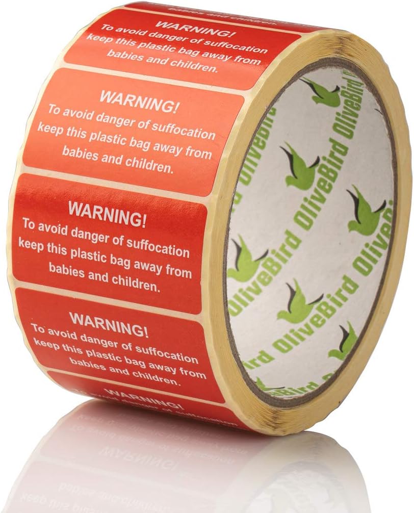 OliveBird 500 Suffocation Warning Labels for Cellophane Bags Warning of ...