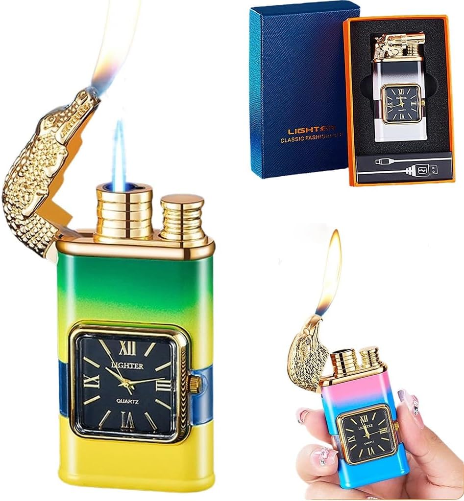 Amazon.com: BAIYONGD Windproof Lighter Vintage Watch Bezel Jet Flame ...