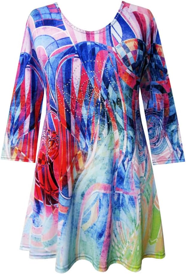 Valentina Signa - Spring Geometric, 3/4 Sleeve V-Neck Tunic Top ...