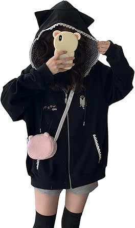 Amazon.com: XPONNI Kawaii Cutecore Cute Zip Up Hoodie Lightweight Fall ...