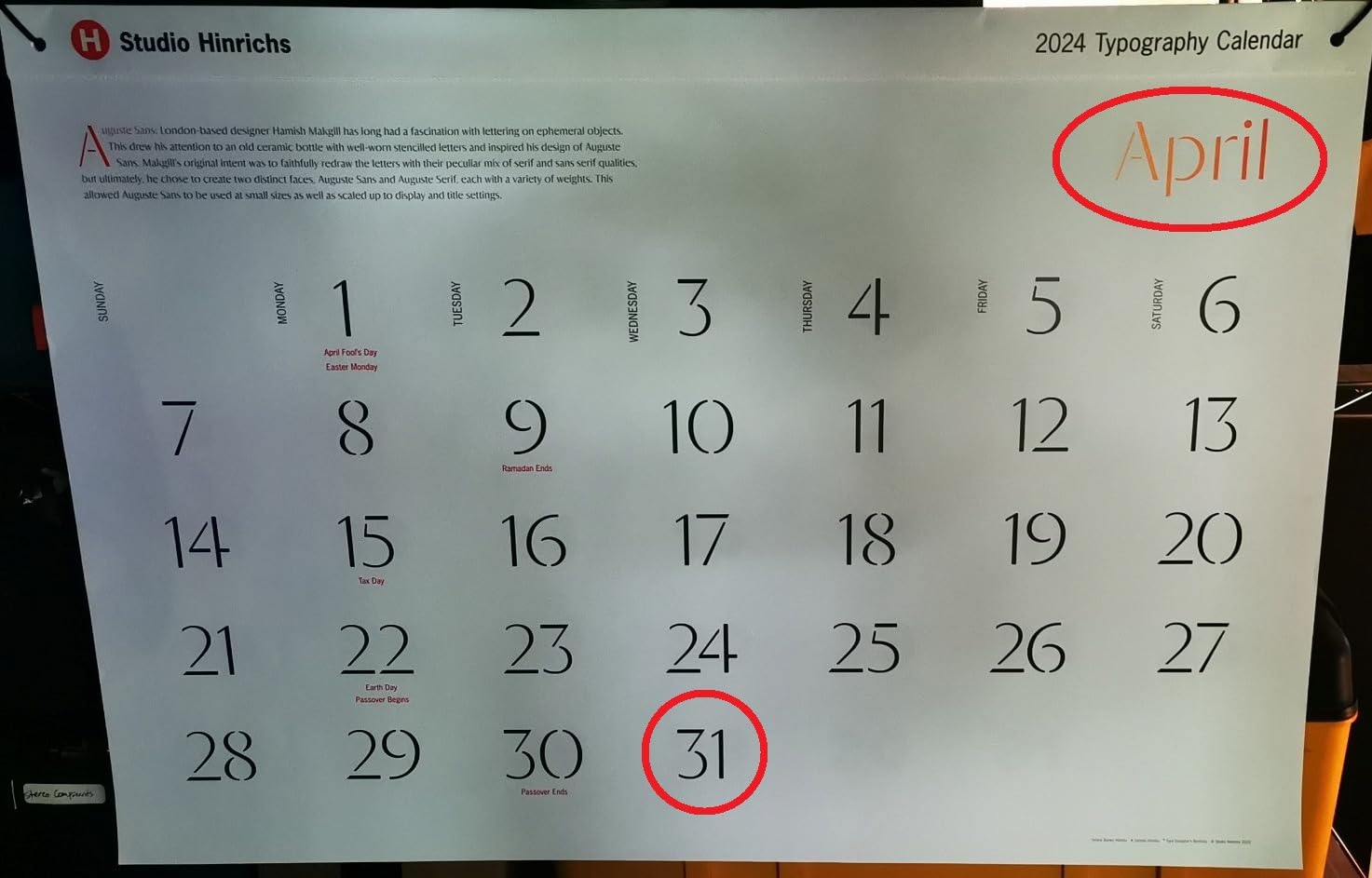 Amazon.com: Large 2024 365 Typography Wall or Desk Calendar (23"x33 ...